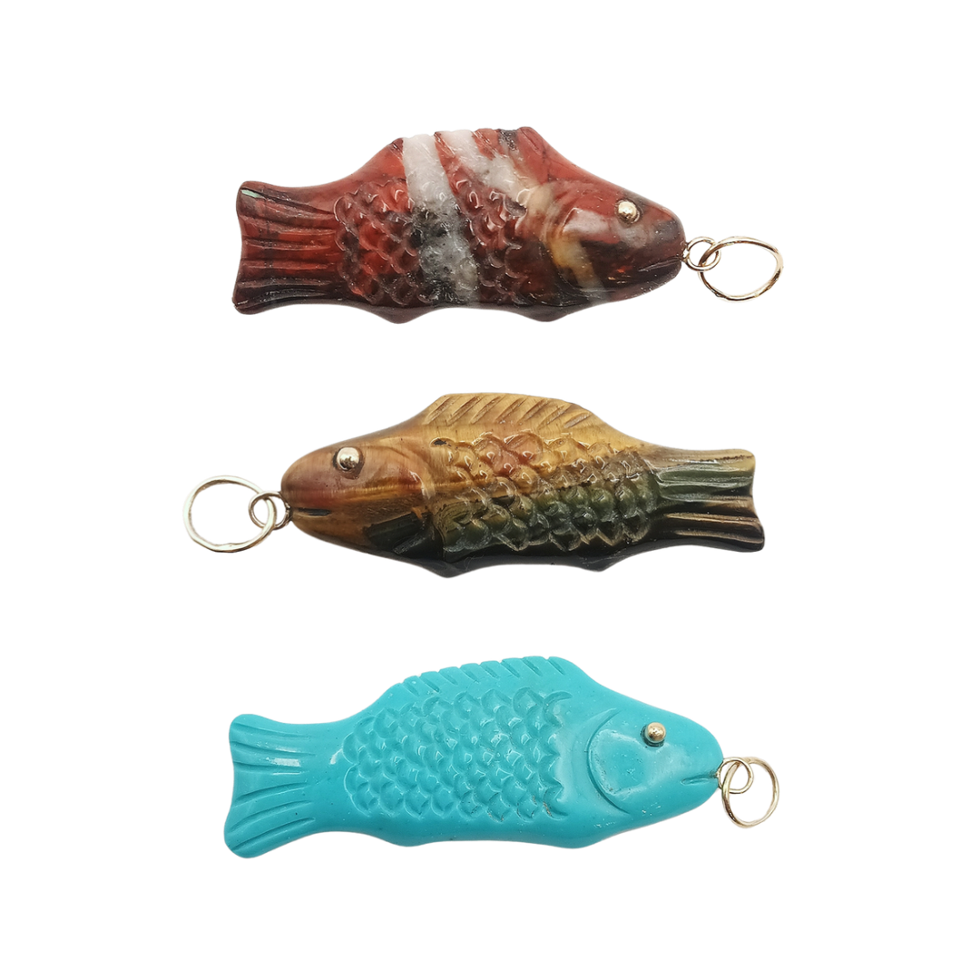 Carved Stone Swedish Fish Pendant (gold ball eyes) – CCWW Designs
