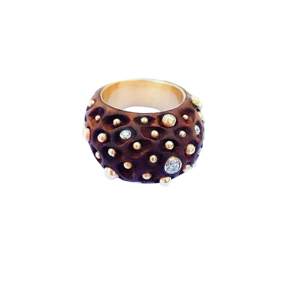 Walnut Ring with Diamonds and Gold – CCWW Designs
